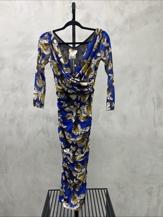 Fuzzi | Dresses | Cobalt Floral Draped Longsleeve Maxi Dress | Poshmark